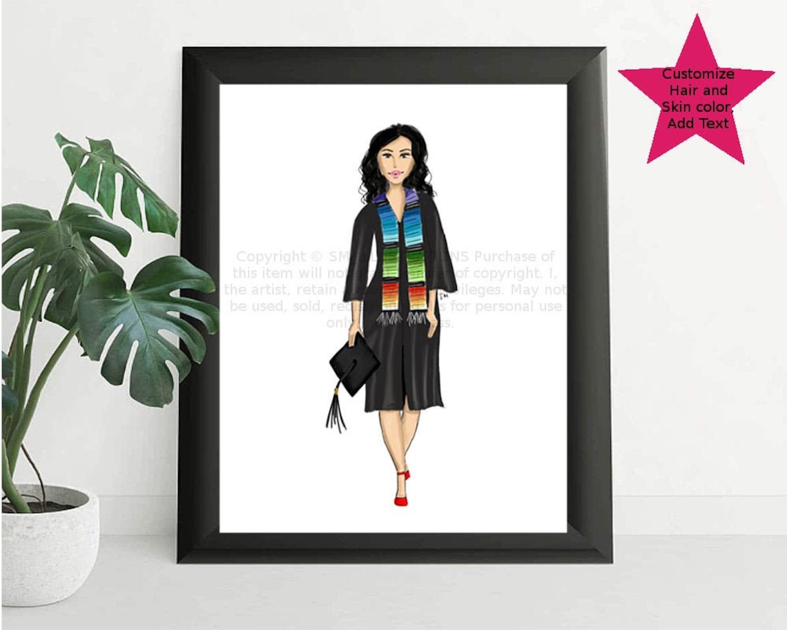 Hispanic Graduation Art Print (latina Fashion Illustration Gift ...