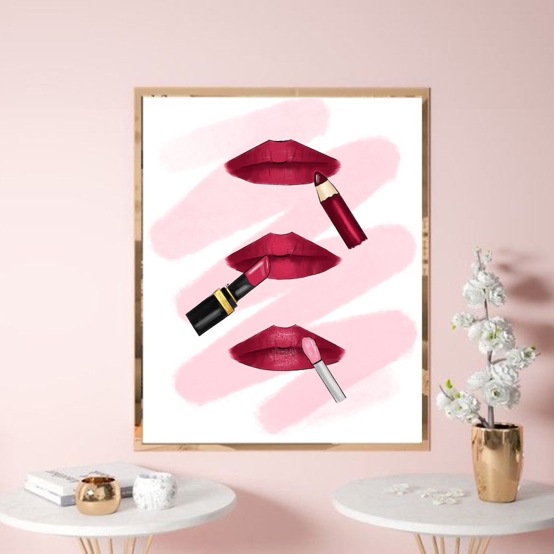 Three Lips in Magenta Makeup Printable Fashion Lip Poster - Etsy