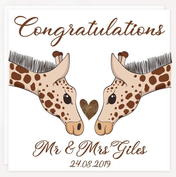 Personalised Wedding card Congratulations Giraffe design his & hers ...