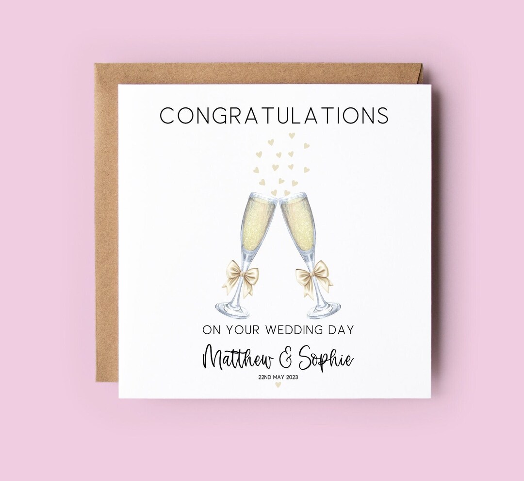 Wedding Card Personalised Wedding Card Champagne Glasses - Etsy