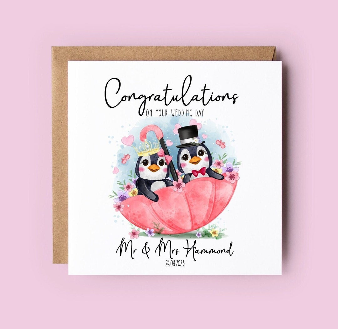 Personalised Congratulations on Your Wedding Day Card, Penguin Card ...