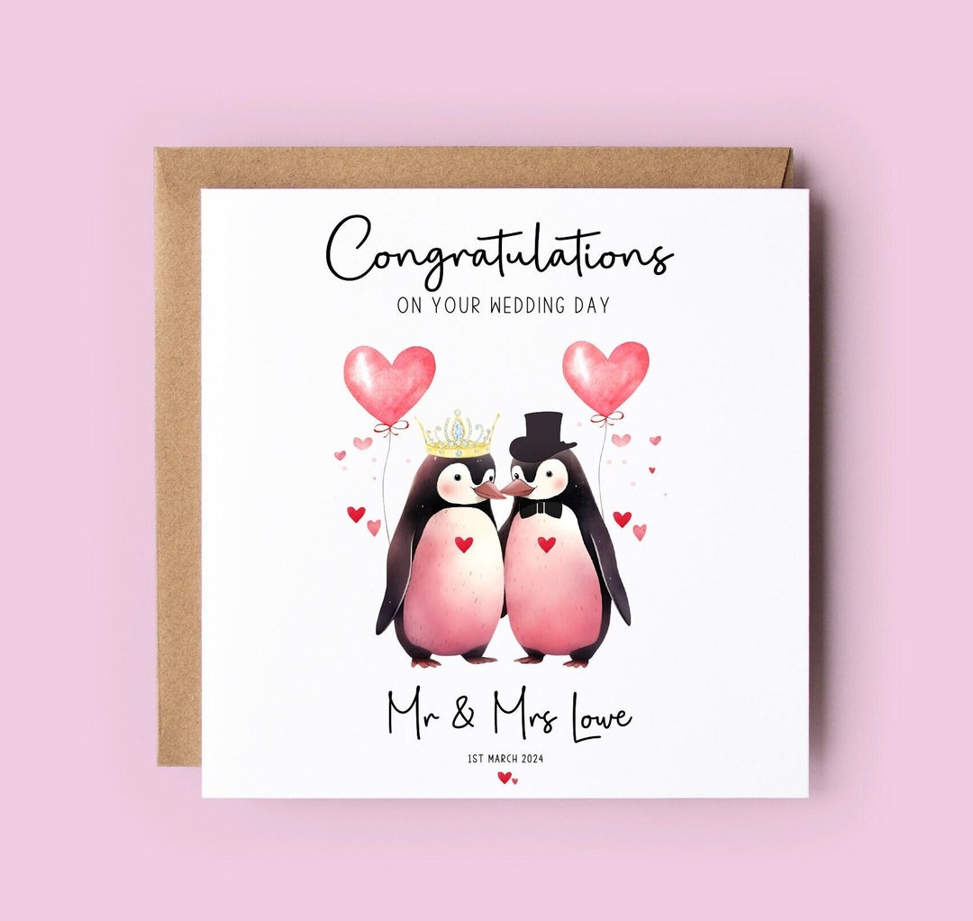 Personalised Penguin Wedding Card: Mr & Mrs, Congratulations, Just ...