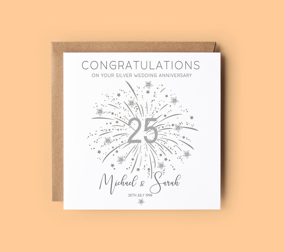 Personalised Silver 25th Anniversary Card: Twenty Five Years, Names ...