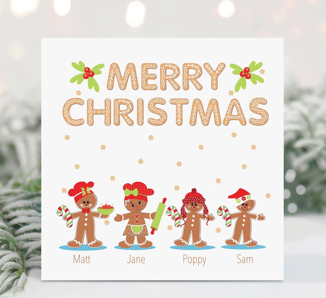 Christmas Card, Gingerbread Men, Personalised Family Christmas Card ...