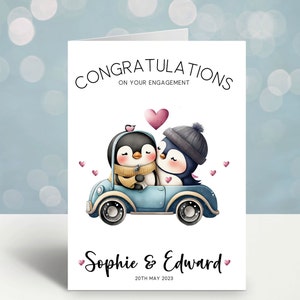 Engagement Card, Personalised Engagement Card, Penguin Card, Engagement ...
