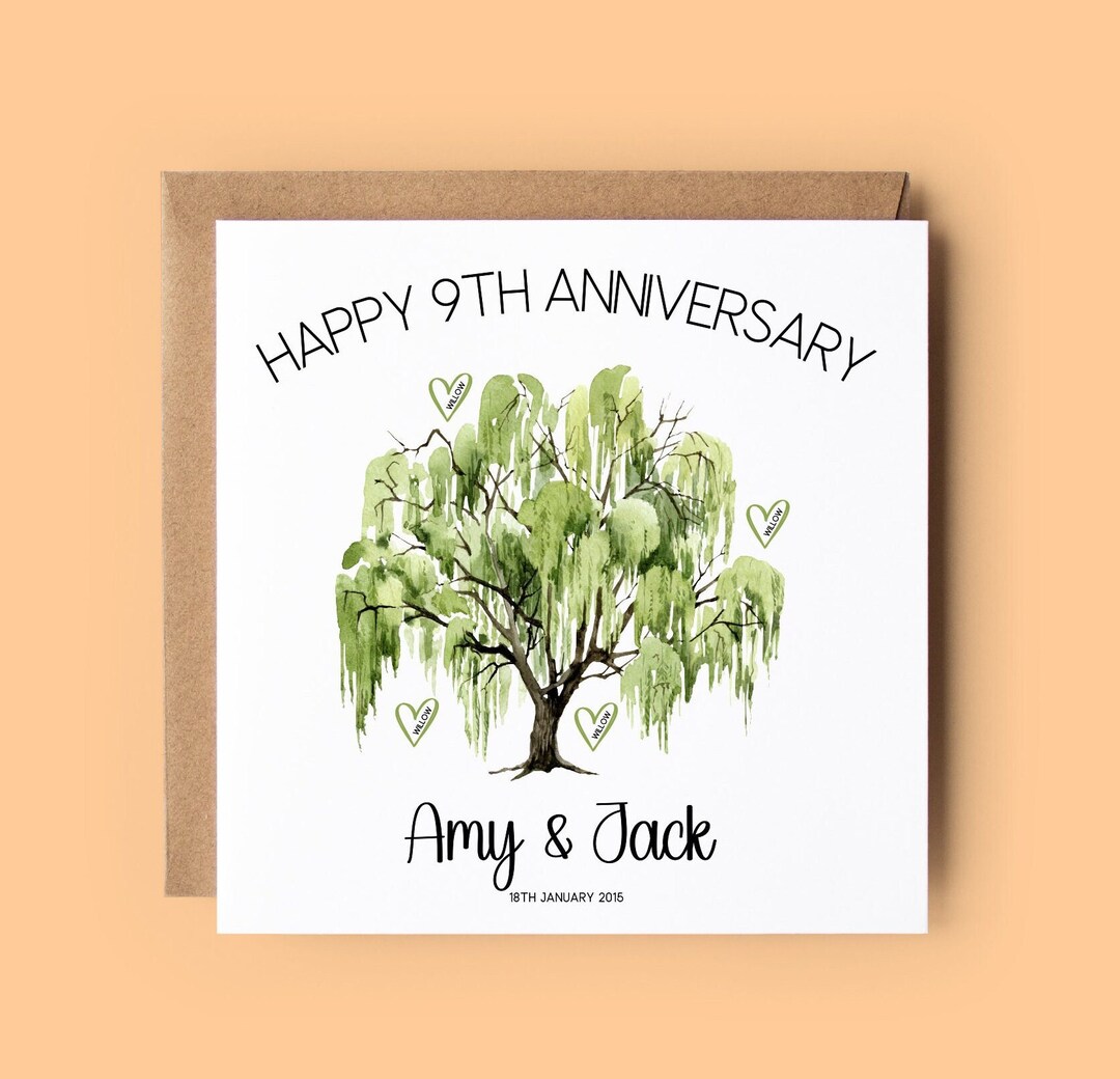 9th Anniversary Card, Willow Anniversary, Personalised Card, 9th ...