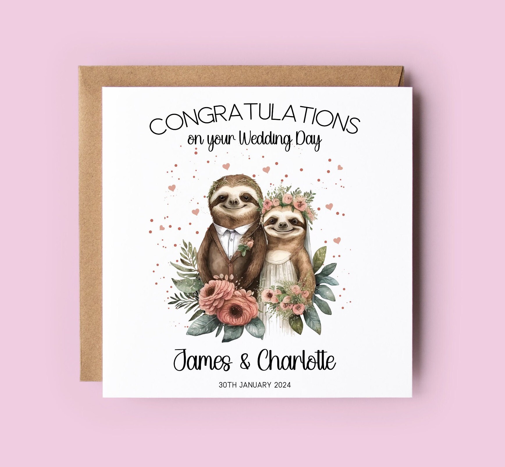 Personalised Sloth Wedding Card: Congratulations Mr & Mrs, Sloths - Etsy