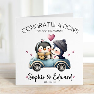 Engagement Card, Personalised Engagement Card, Penguin Card, Engagement ...