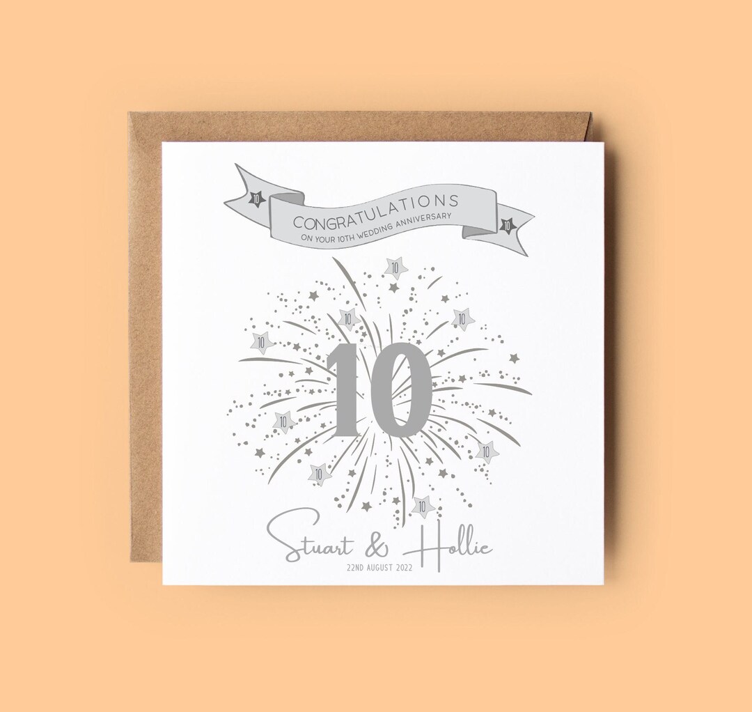 10th Anniversary Card, 10 Year Anniversary, Personalised Card, Happy ...