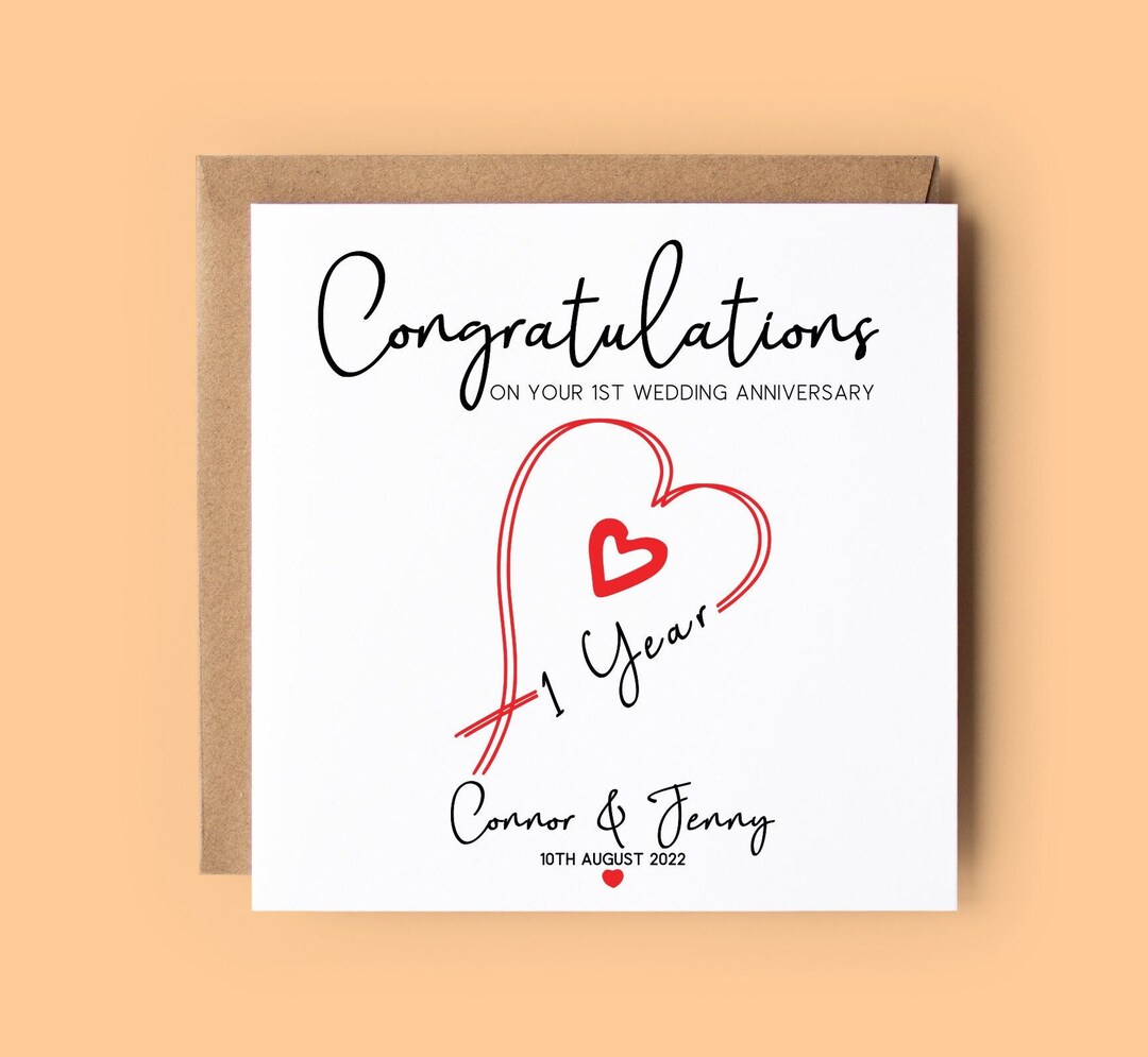 1st Wedding Anniversary Card, Personalised Card, 1st Anniversary Card ...