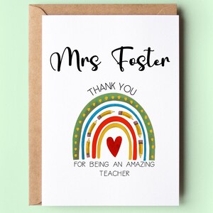 Thank You Teacher Card, Personalised Teacher Card, Teacher Card ...