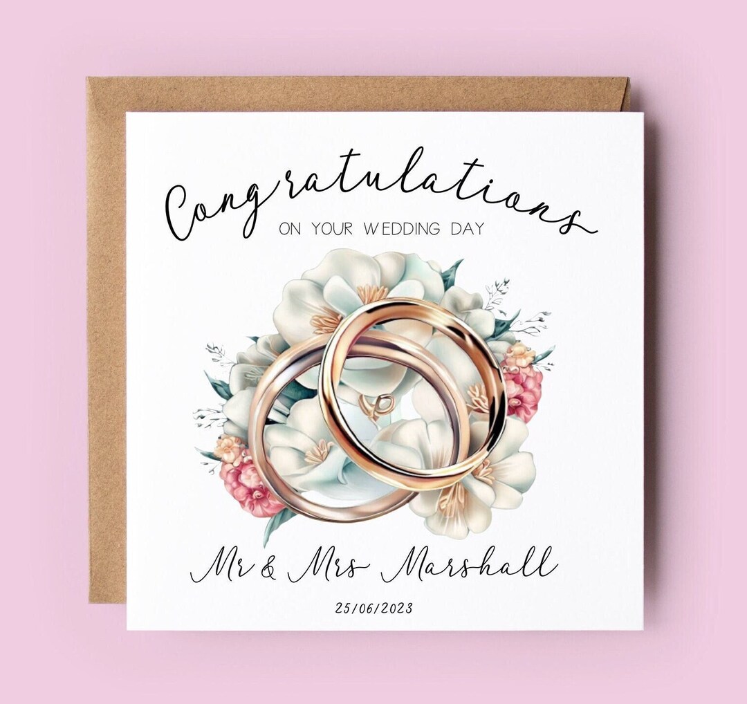 Wedding Card, Personalised Wedding Card, Wedding Rings, Just Married ...