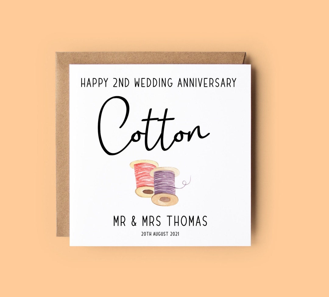 Cotton 2nd Anniversary Card, 2nd Anniversary Card, Personalised Card ...