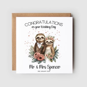 Personalized Sloth Wedding Card: Congratulations Mr & Mrs - Etsy