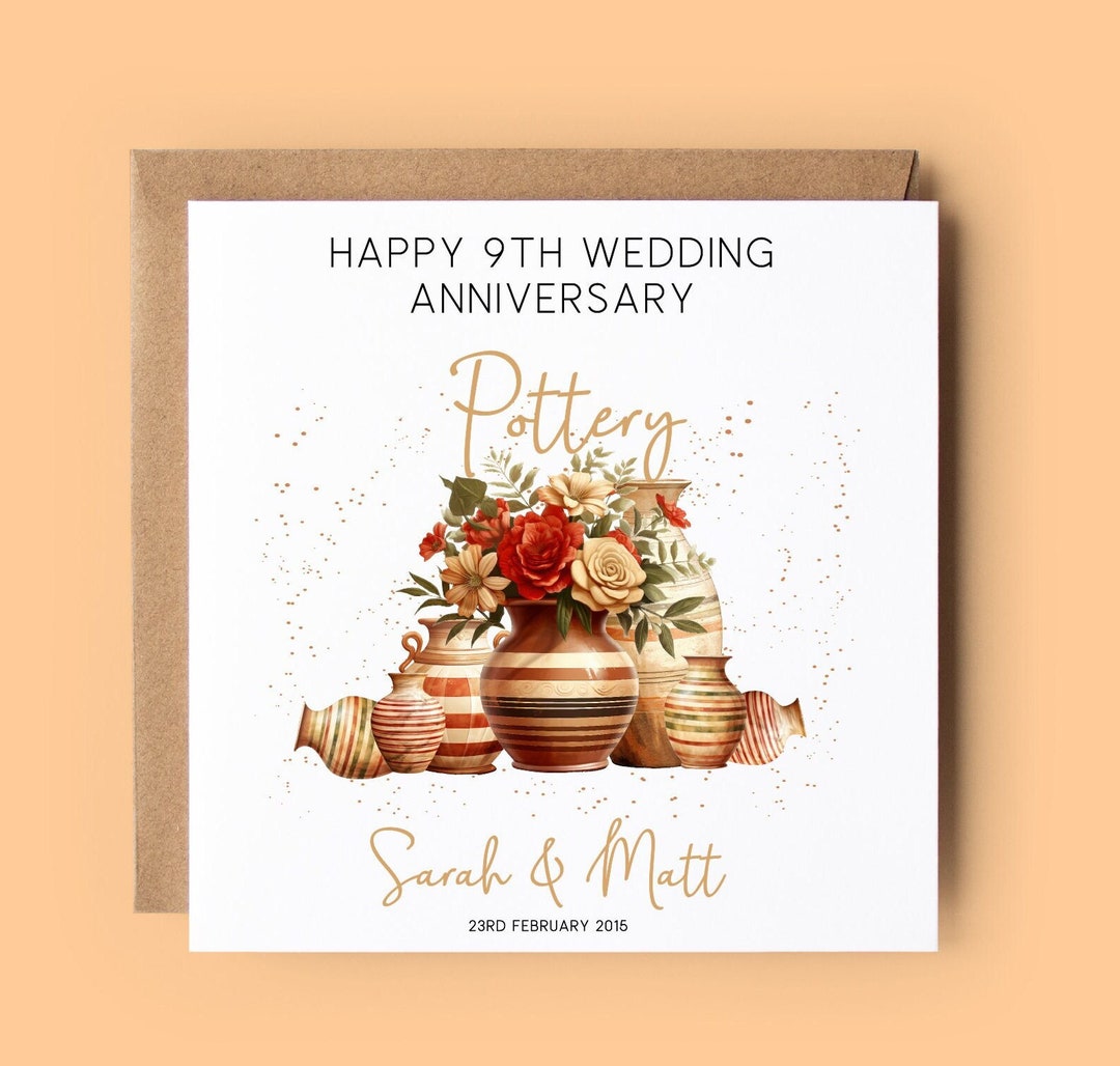 9th Anniversary Card, Pottery Anniversary, Personalised Card, 9th ...