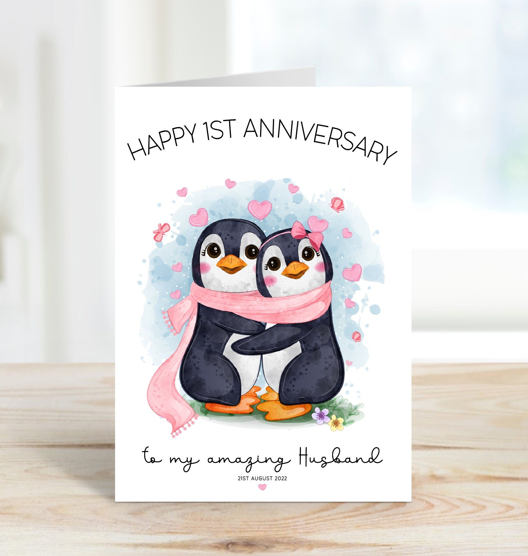 Husband Wife Anniversary Penguin Anniversary Card - Gold Foil Wedding ...