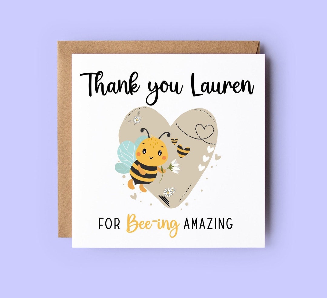 Thank You Card, Personalised Thank You Card, Thank You for Bee-ing ...