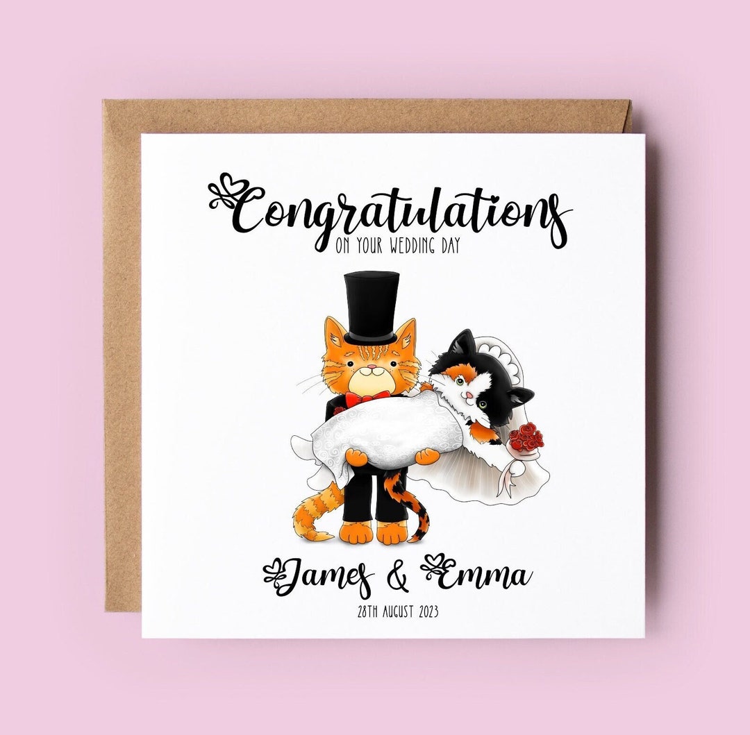 Wedding Card, Personalised Wedding Card, Cat Wedding, Just Married ...
