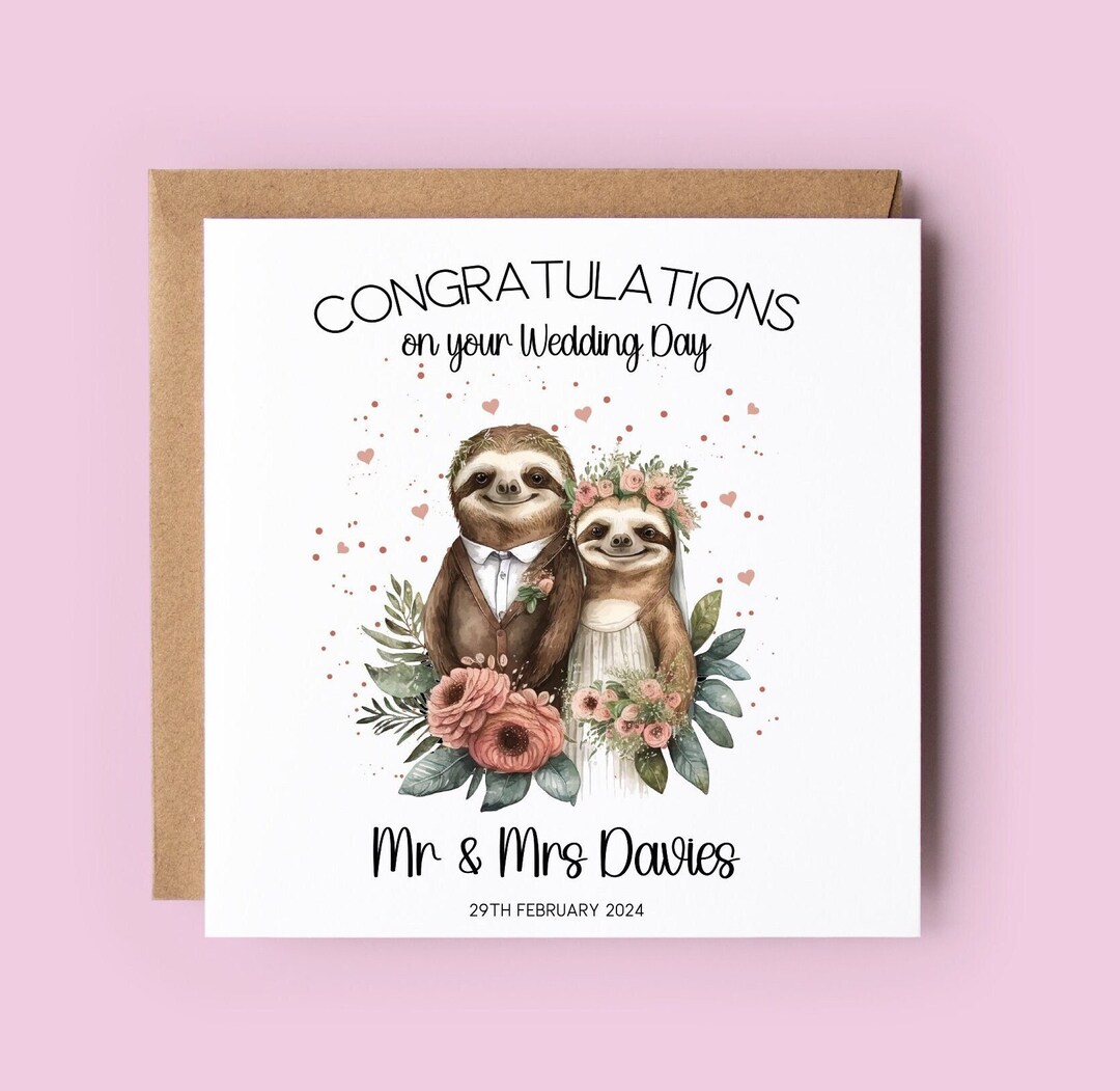 Personalised Sloth Wedding Card: Congratulations Mr & Mrs, Sloths - Etsy