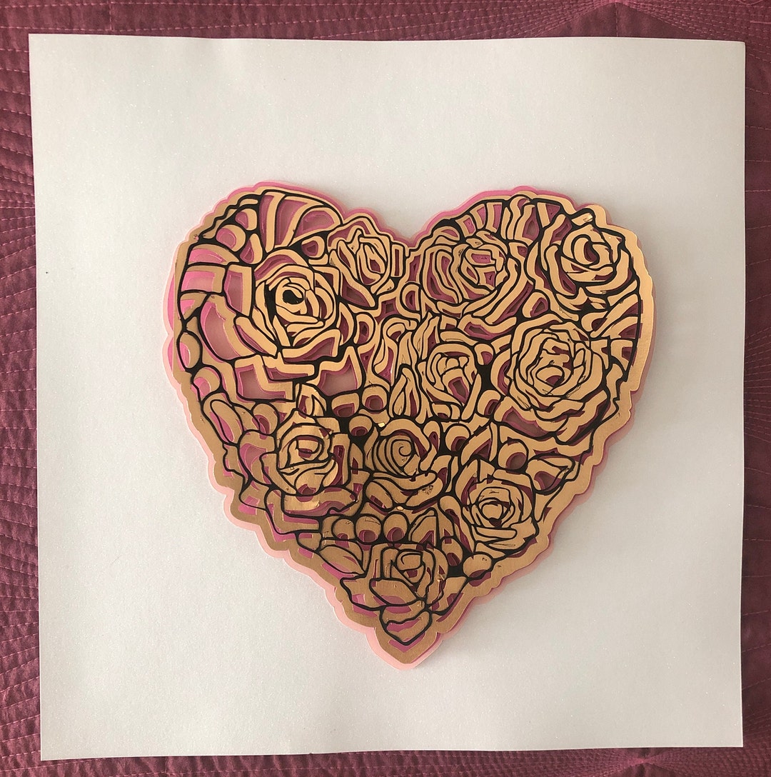 3D Lace Heart 4-later SVG 3D Multilayer Panel SVG Files Cutting DXF ...