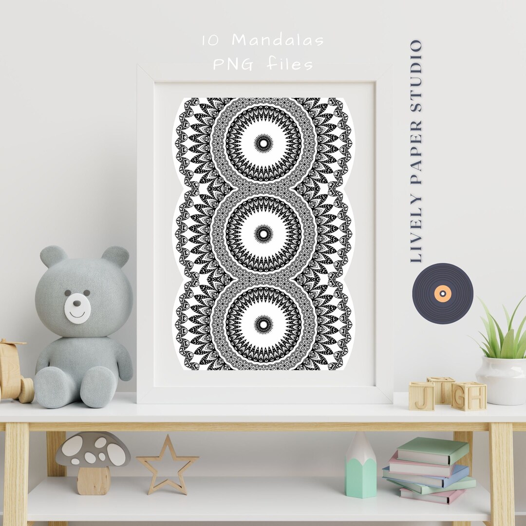 Home Decor Mandala Wall Art, Coloring Mandalas, 10 Digital PNG Files ...