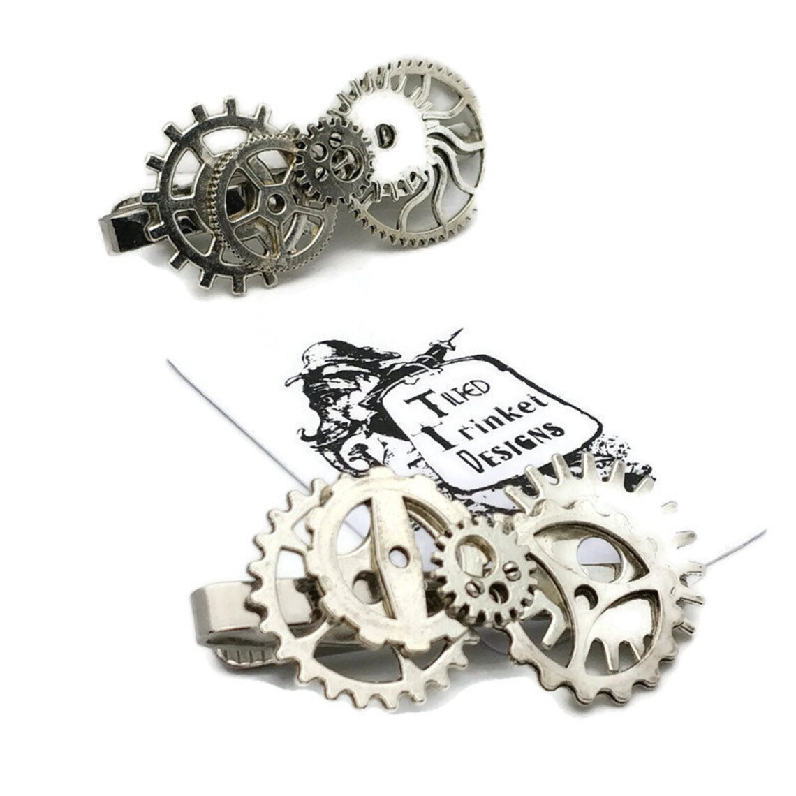 Silver Steampunk Tie Clip Clockwork Suit Pin Accessory Made | Etsy