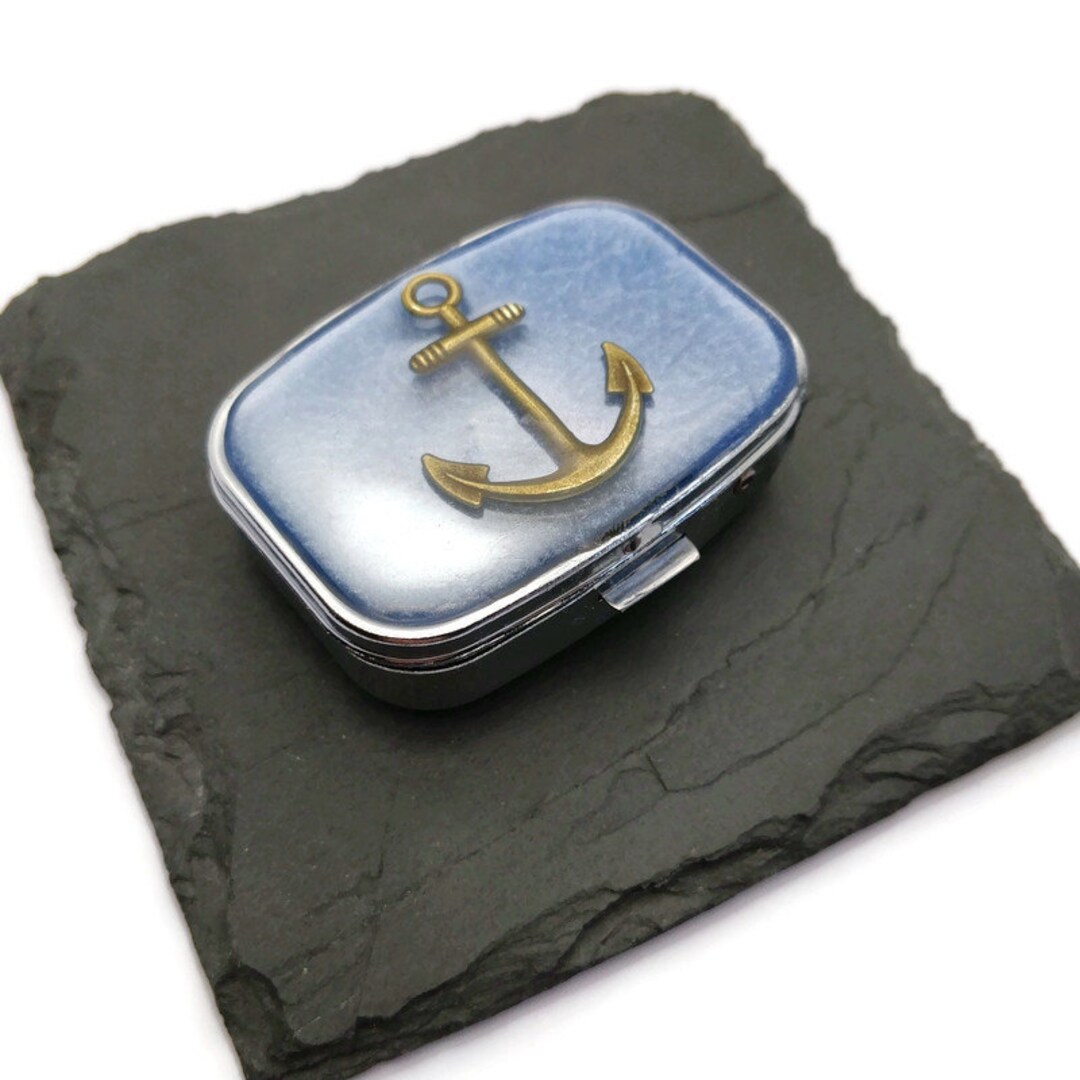 Anchor Pill Box, Nautical Pill Case, Sailor Mint Box, Blue Bronze ...