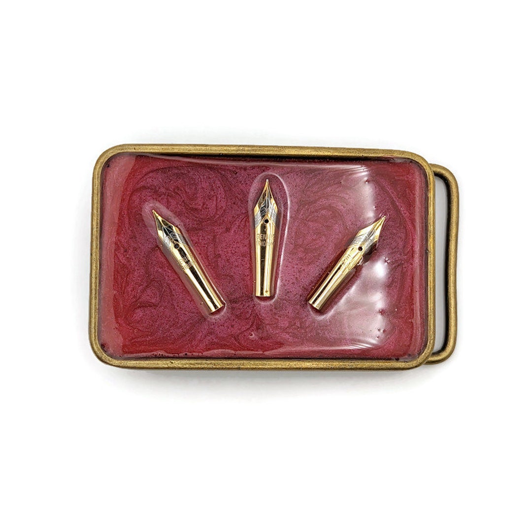 Red Pen Nibs Belt Buckle: Bronze Tone Writer Accessory - Etsy