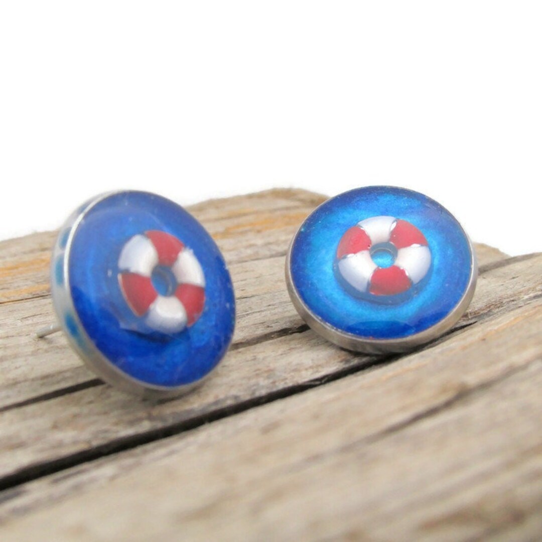 Life Buoy Stud Earrings: Handmade Epoxy Resin Jewelry - Etsy