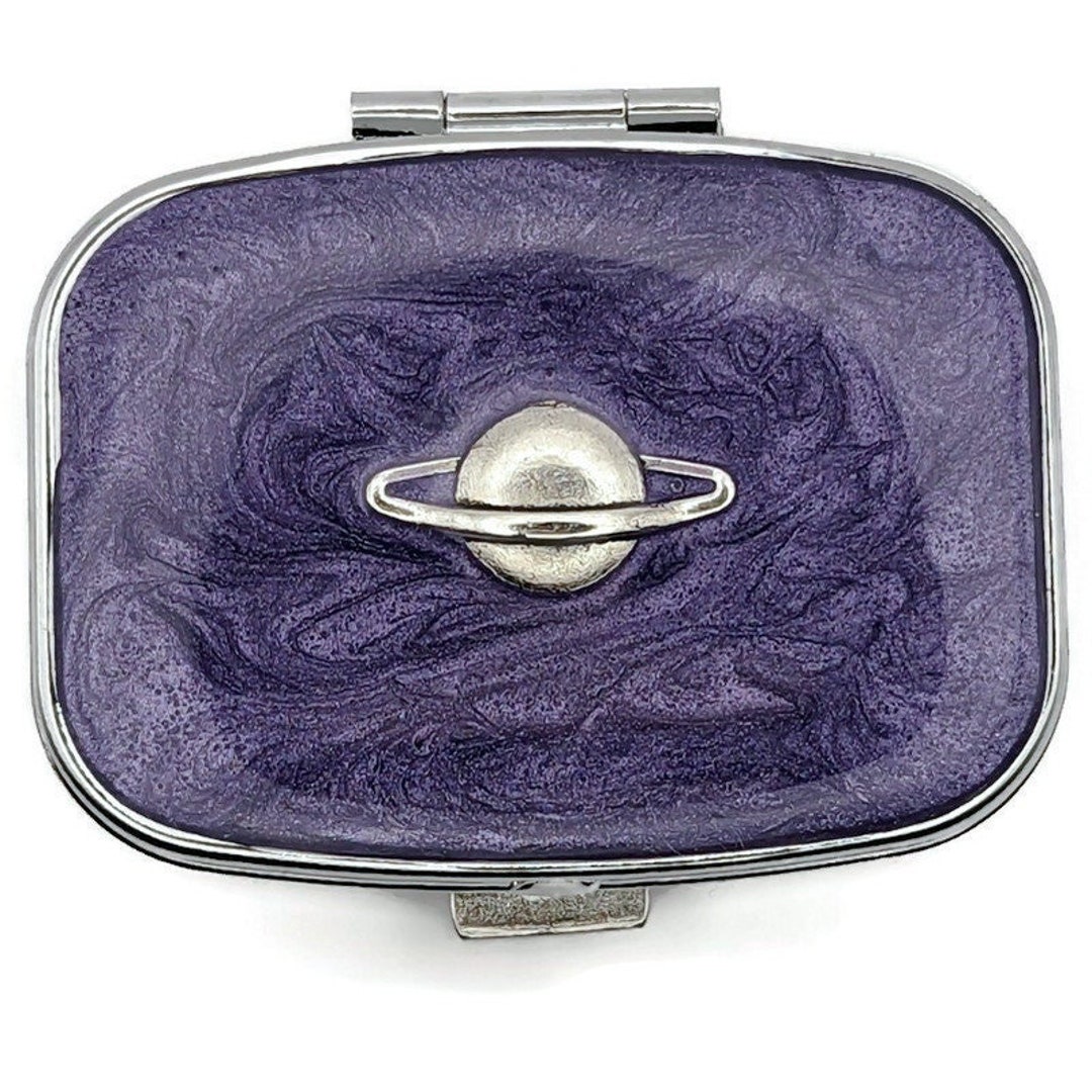 Purple Planet Pill Box, Space Mint Case, Saturn Silver Cosmic ...
