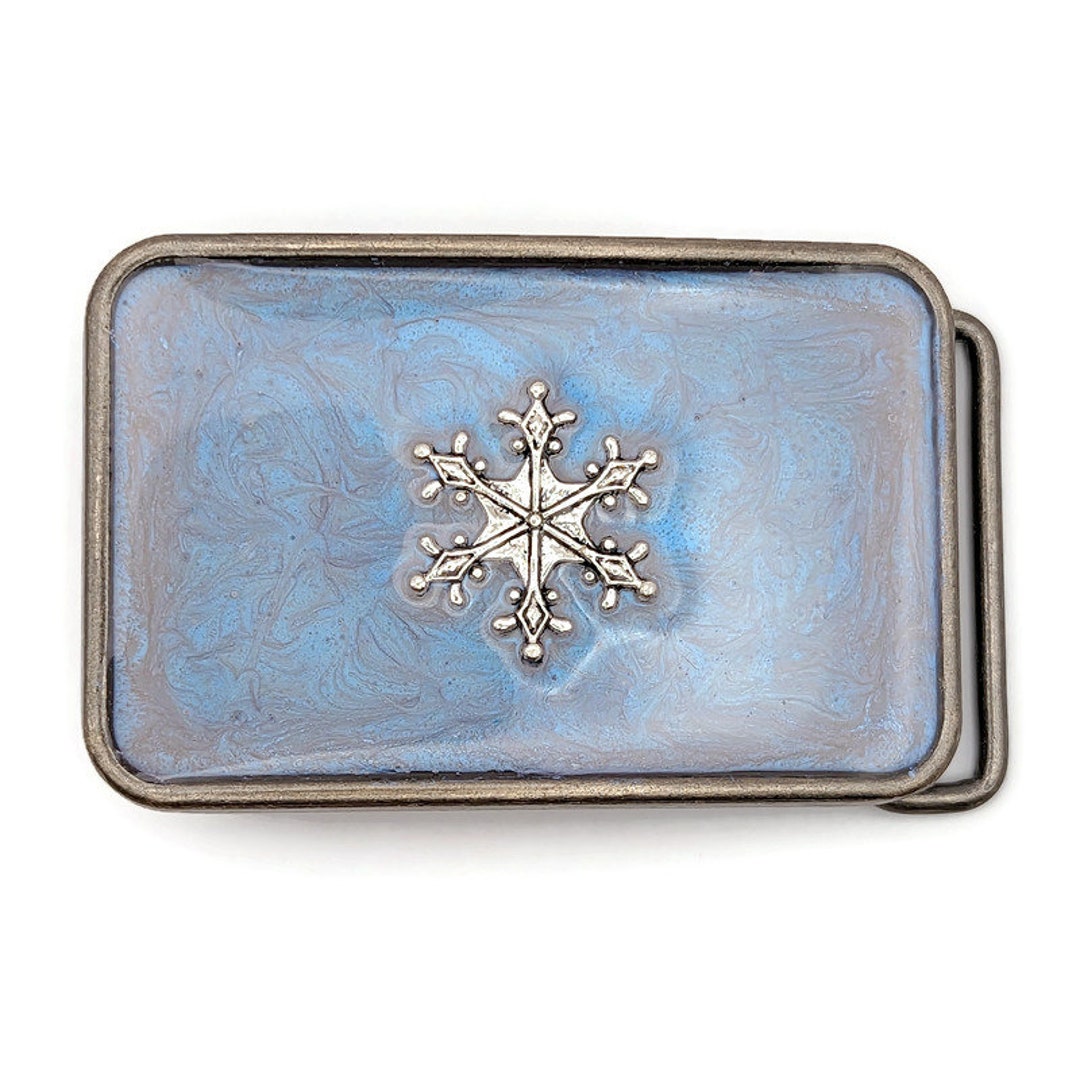 Iridescent Snowflake Belt Buckle: Hand-decorated Silver Tone Winter ...