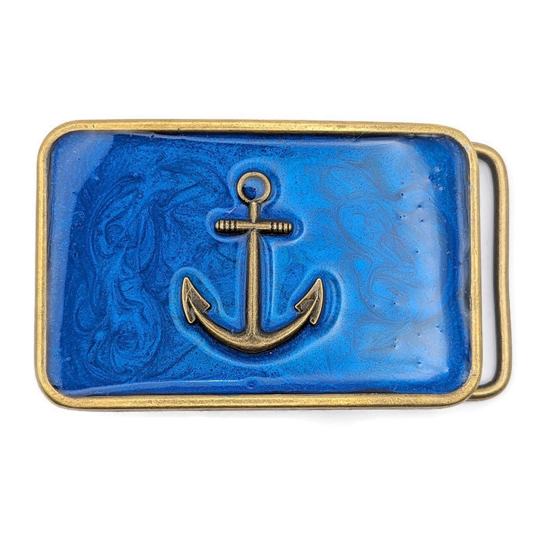 Anchor Belt Buckle – Bronze & Royal Blue Nautical Resin by Tilted ...