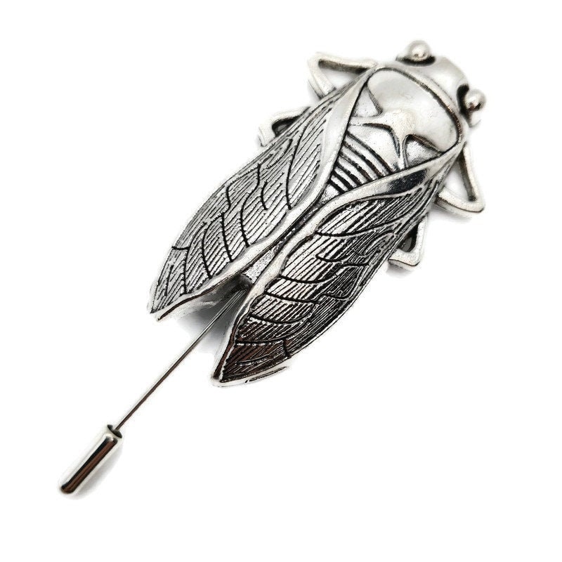 Insect boutonniere Beetle Brooch Silver Lapel Pin Cicada | Etsy