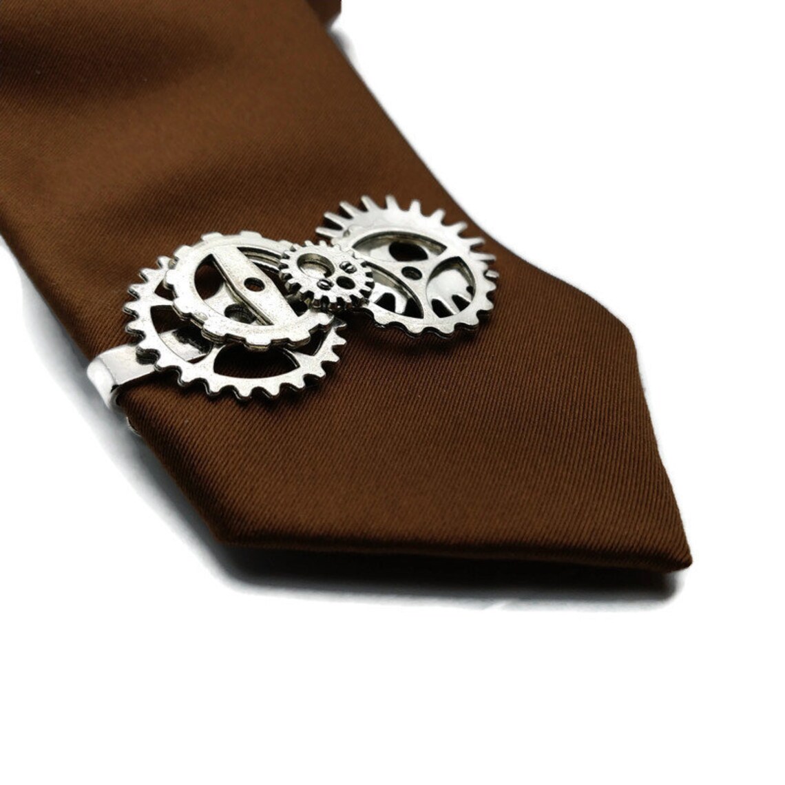 Silver Steampunk Tie Clip Clockwork Suit Pin Accessory Made | Etsy
