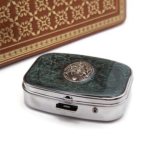 Dark Forest Moon Mushroom Pill Box, Dark Green Mint Case, Silver Tone ...