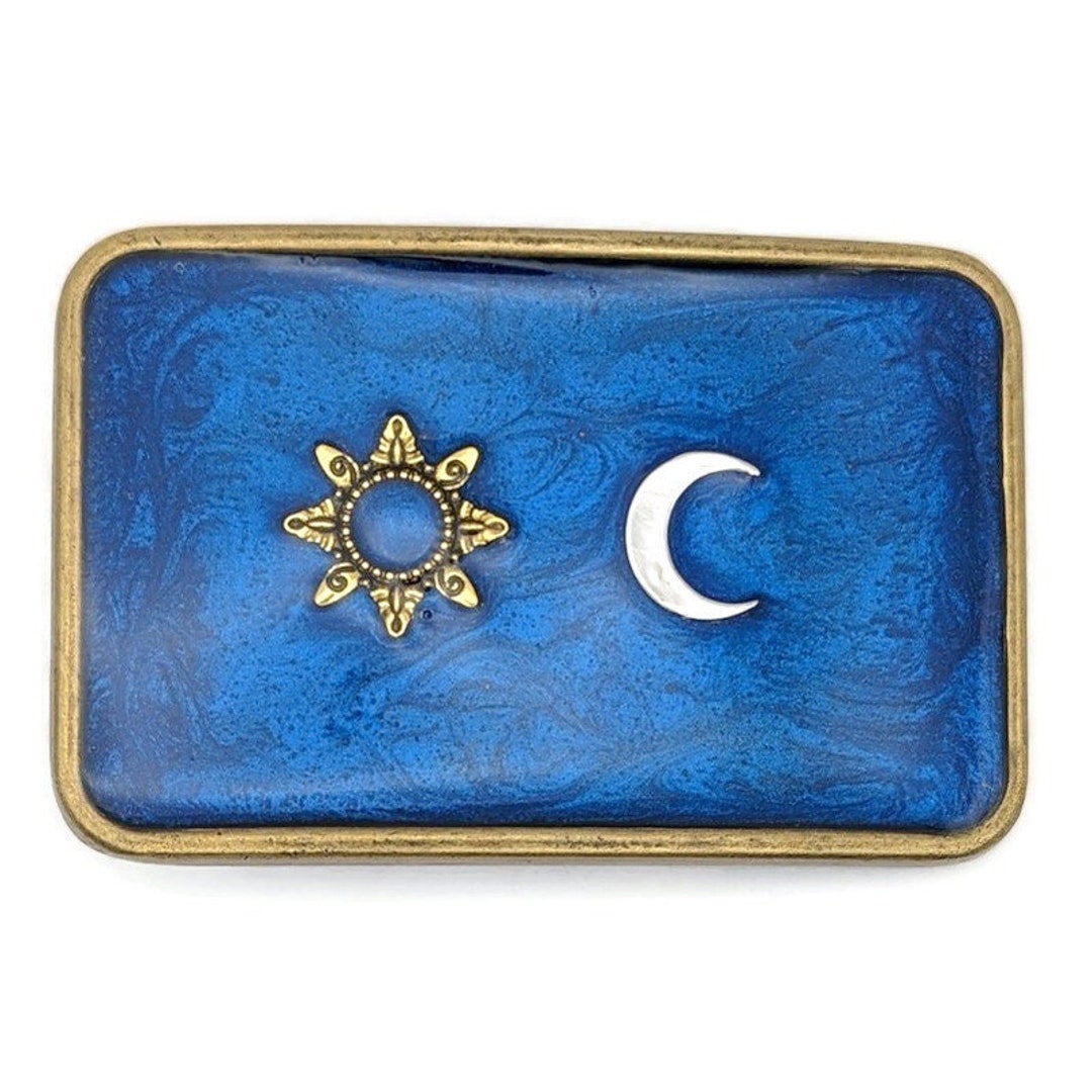 Sun and Moon Belt Buckle, Cosmic Space Buckle , Blue Bronze, Epoxy ...