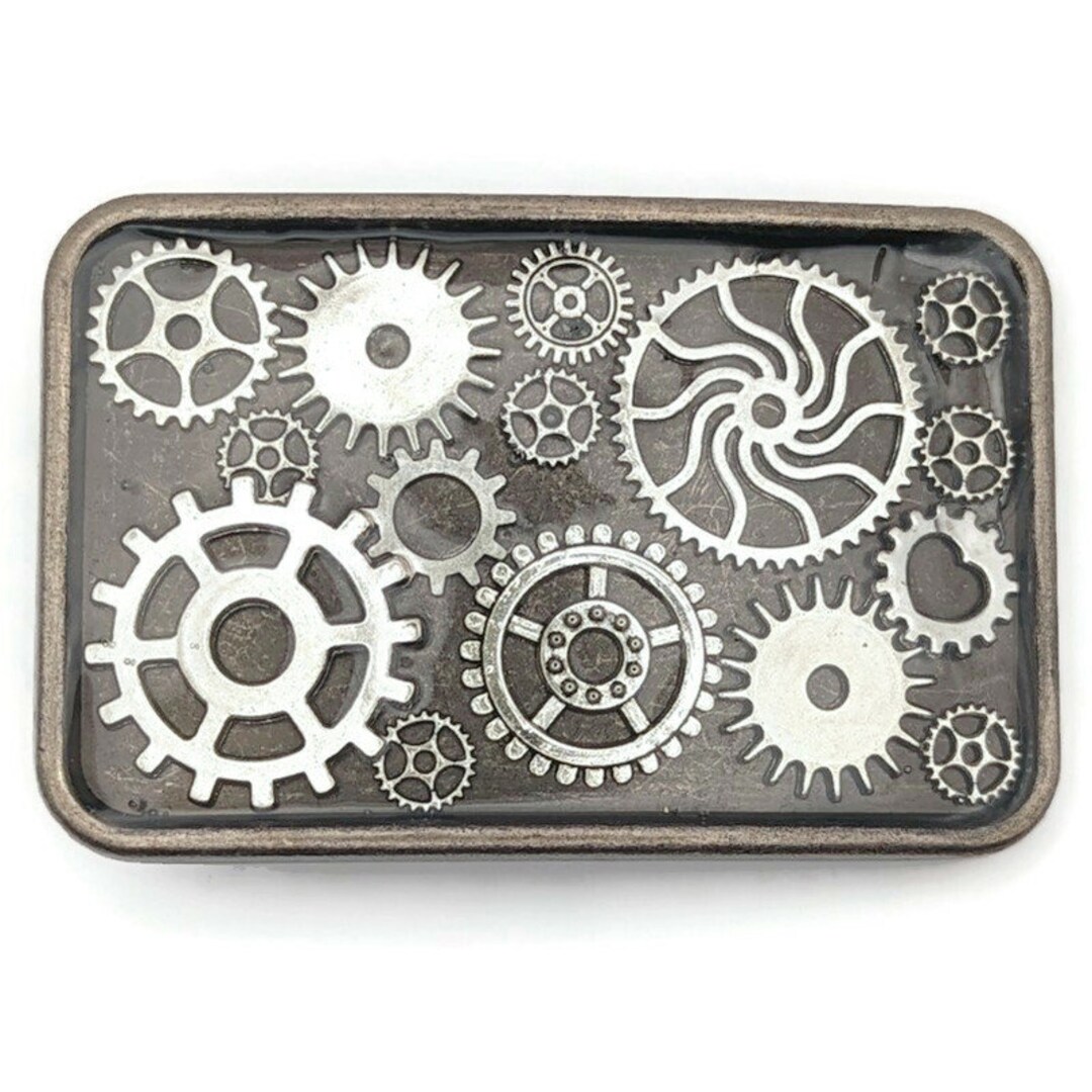Steampunk Belt Buckle Detachable Swappable With Clear Resin Cogs and ...