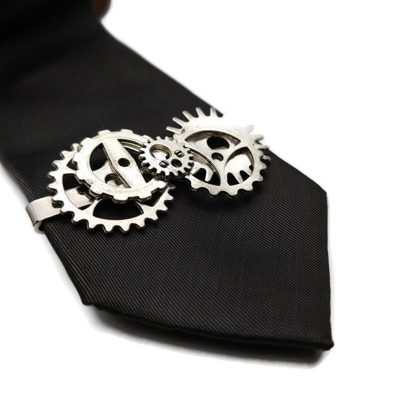 Silver Steampunk Tie Clip Clockwork Suit Pin Accessory Made - Etsy