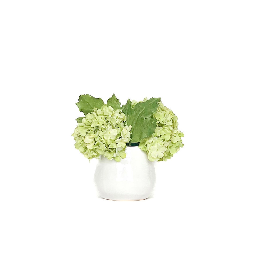 Snowball Hydrangea in Ceramic Vase. Luxury Faux Flowers. Premium ...