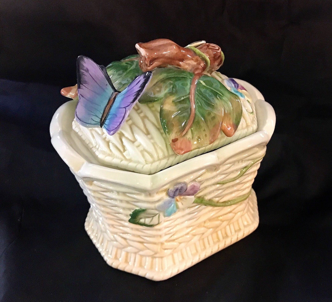 Fitz and Floyd Old World Rabbits Lidded Box With Applied Butterflies ...