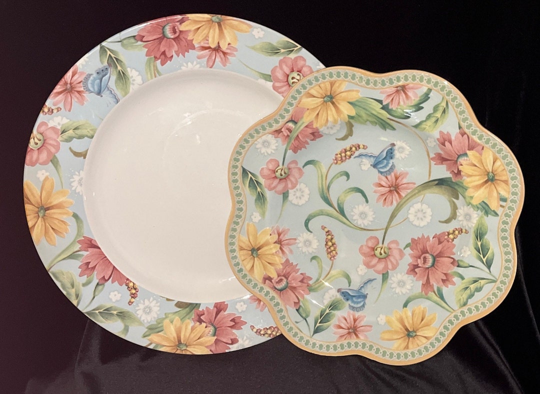 Spode Exotic Garden Plates, Round Dinner Plate and Scalloped Daisy ...