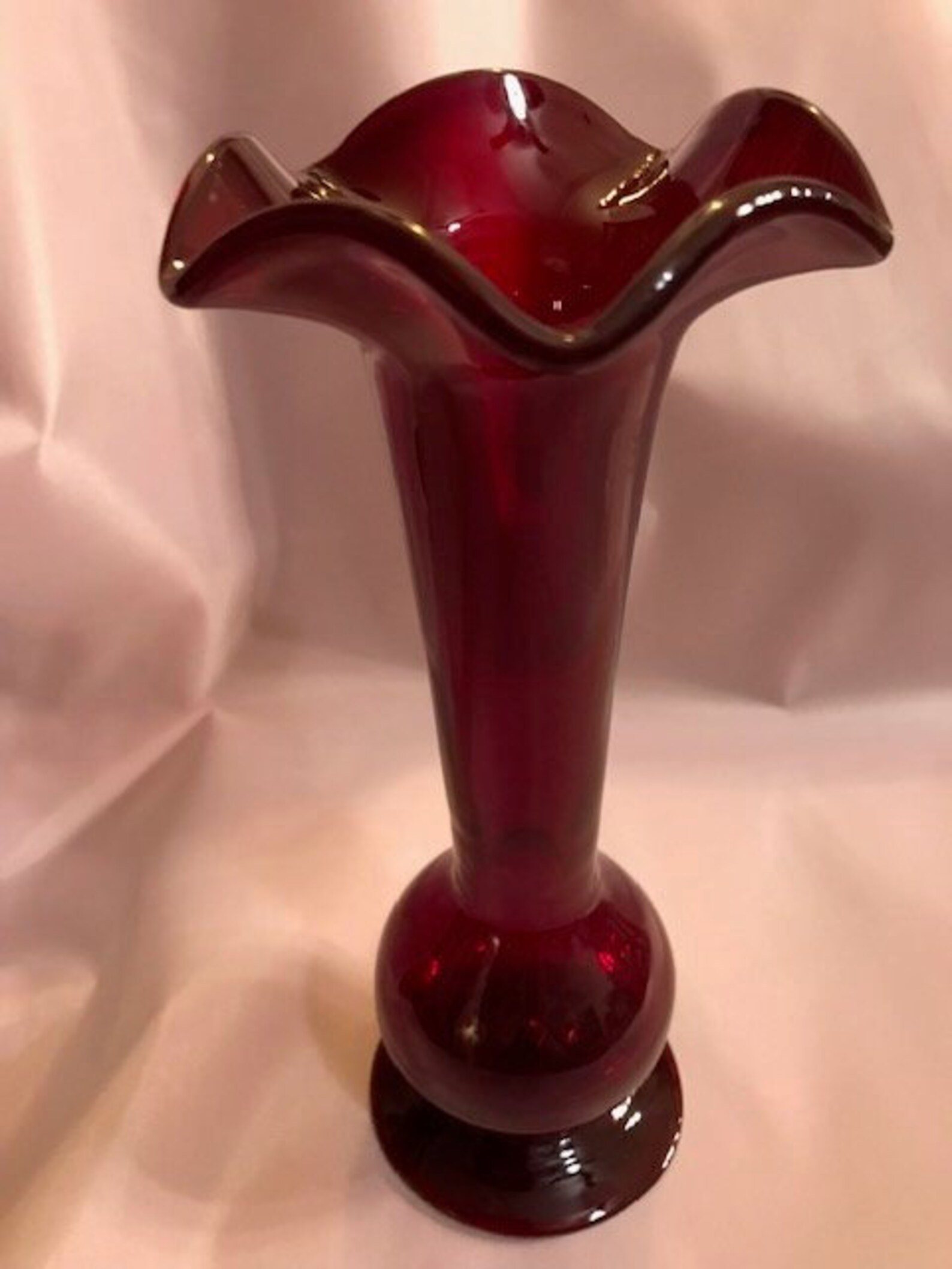 Vase Red Ruby Glass Bud Vase Tall Hand Blown Footed Fluted - Etsy