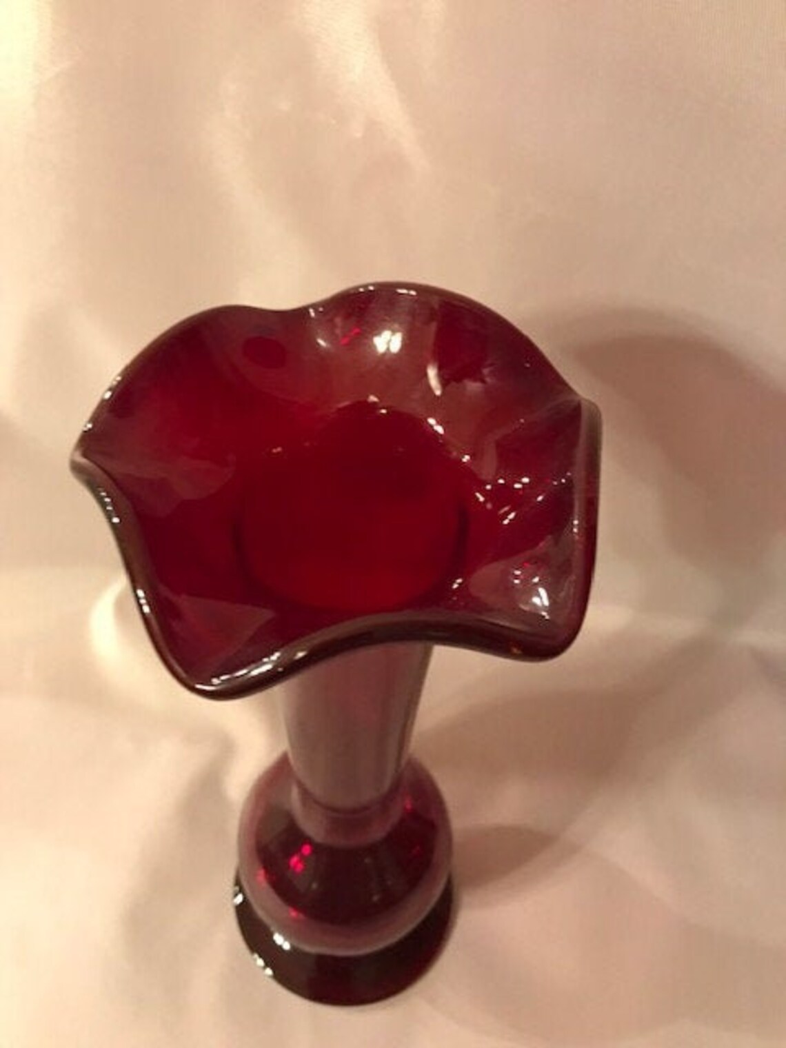 Vase Red Ruby Glass Bud Vase Tall Hand Blown Footed Fluted - Etsy