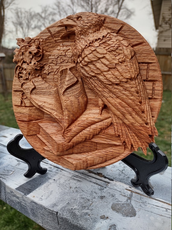 Raven 3D Carving in Red Oak With Stand. | Etsy