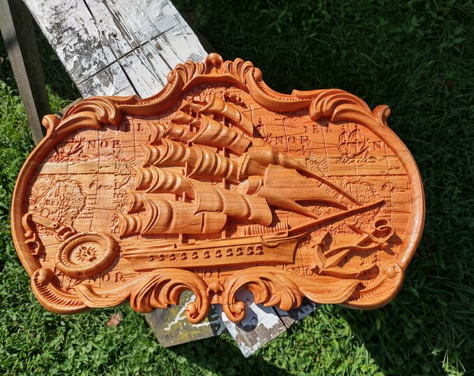 Beautiful High Detail 3D Cherry Framed Ship Carving on Old World Map - Etsy