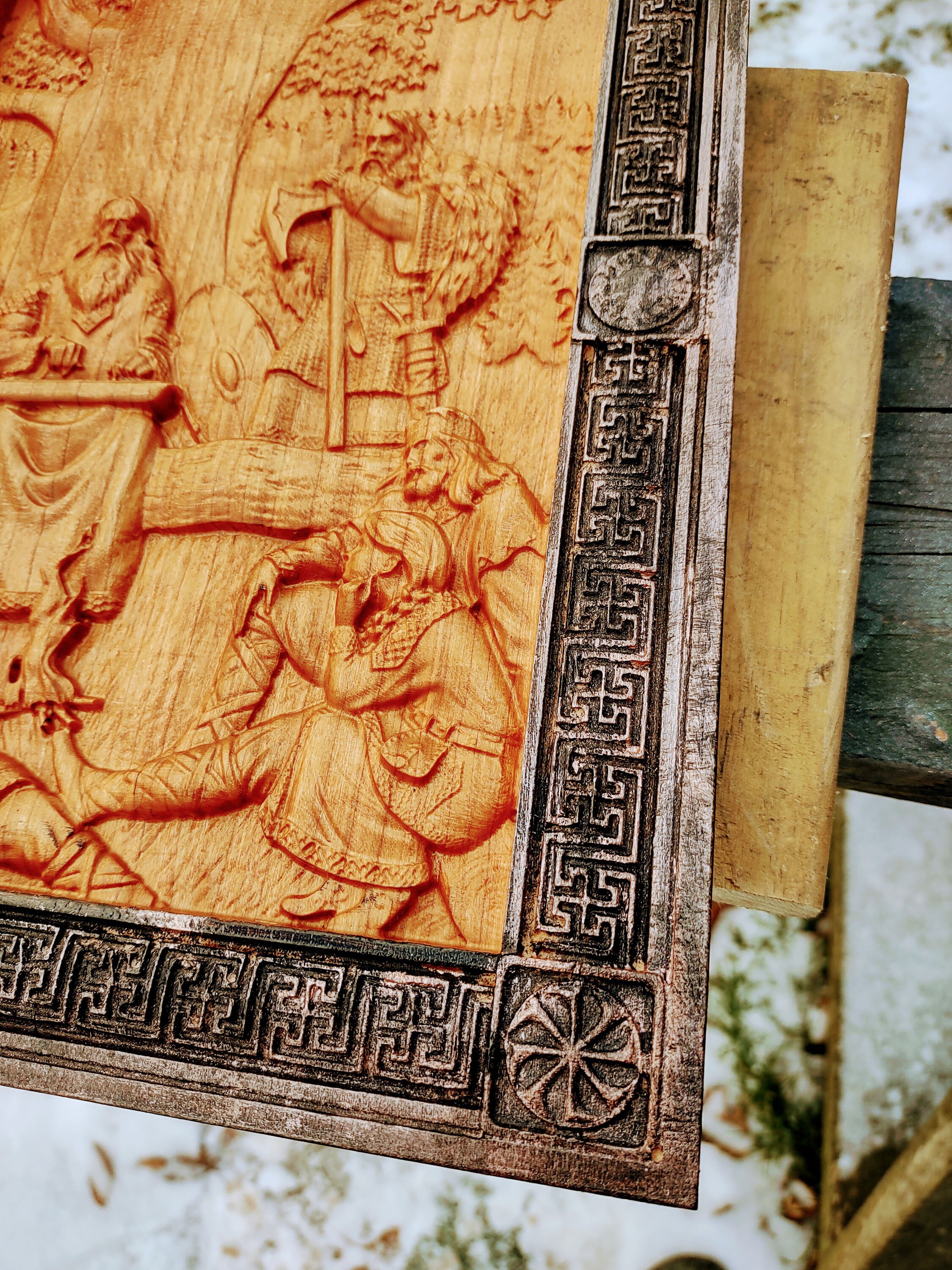 Viking High Detail Relief Wood Carving. Forest Scene With Camp - Etsy