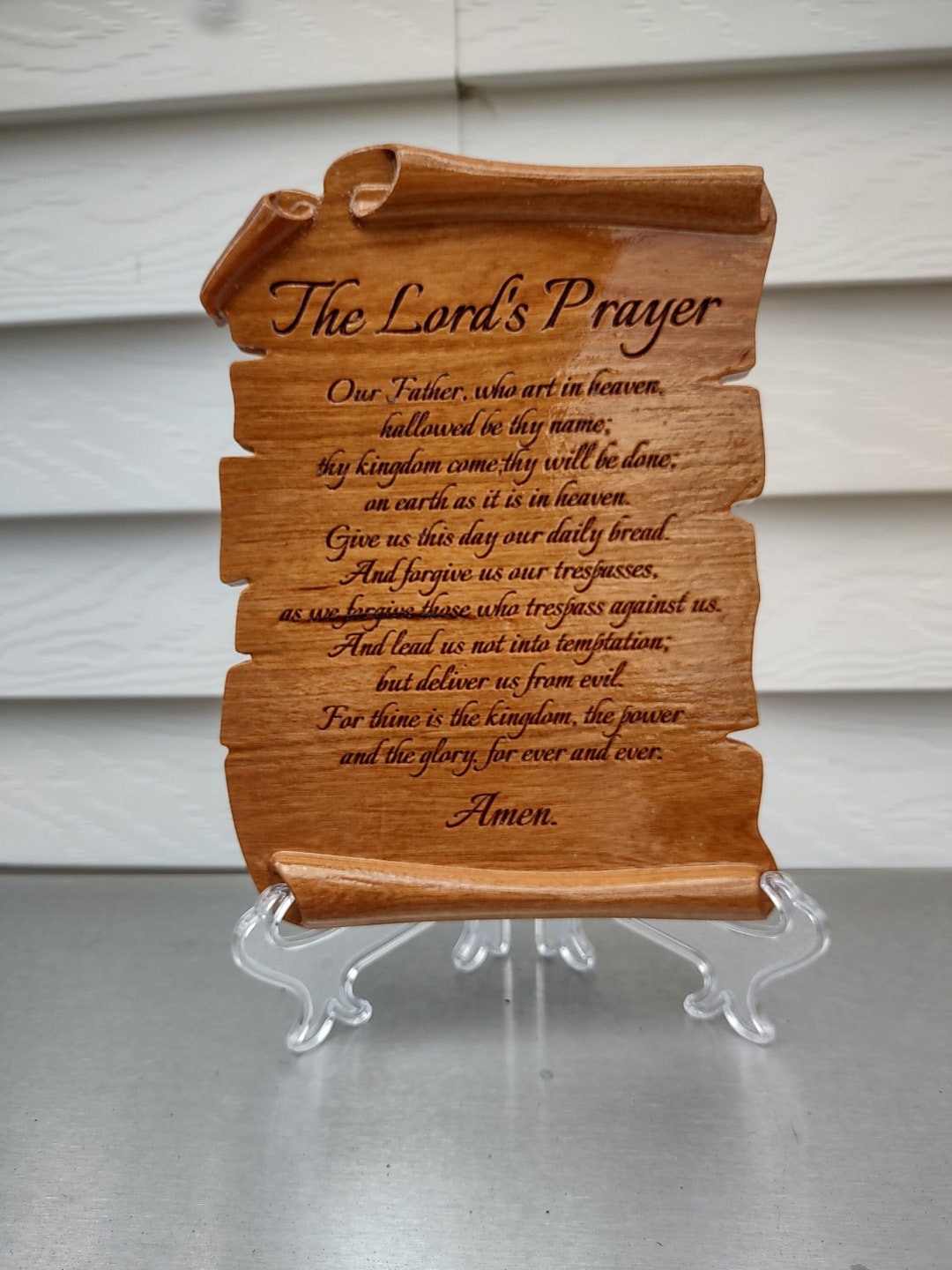 The Lord's Prayer, Cherry Wood Parchment Scroll Wood Carving W/ Laser ...