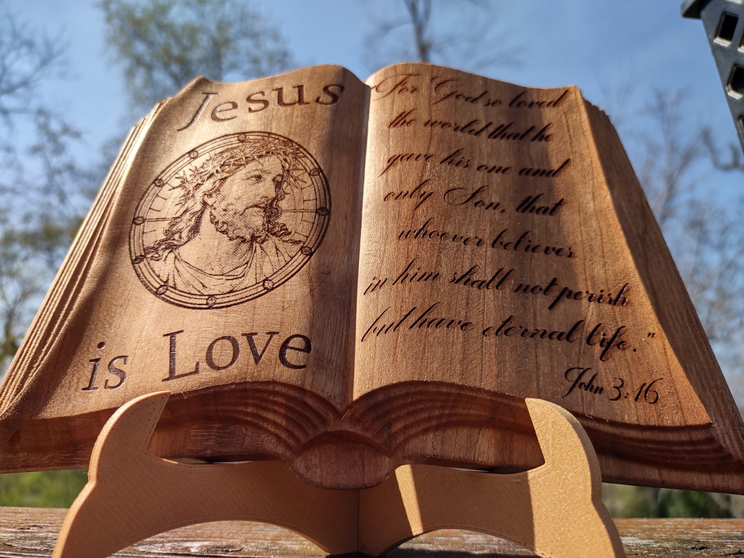Beautiful Cherry Bible Book With Stand. Wood Carved Display Piece ...
