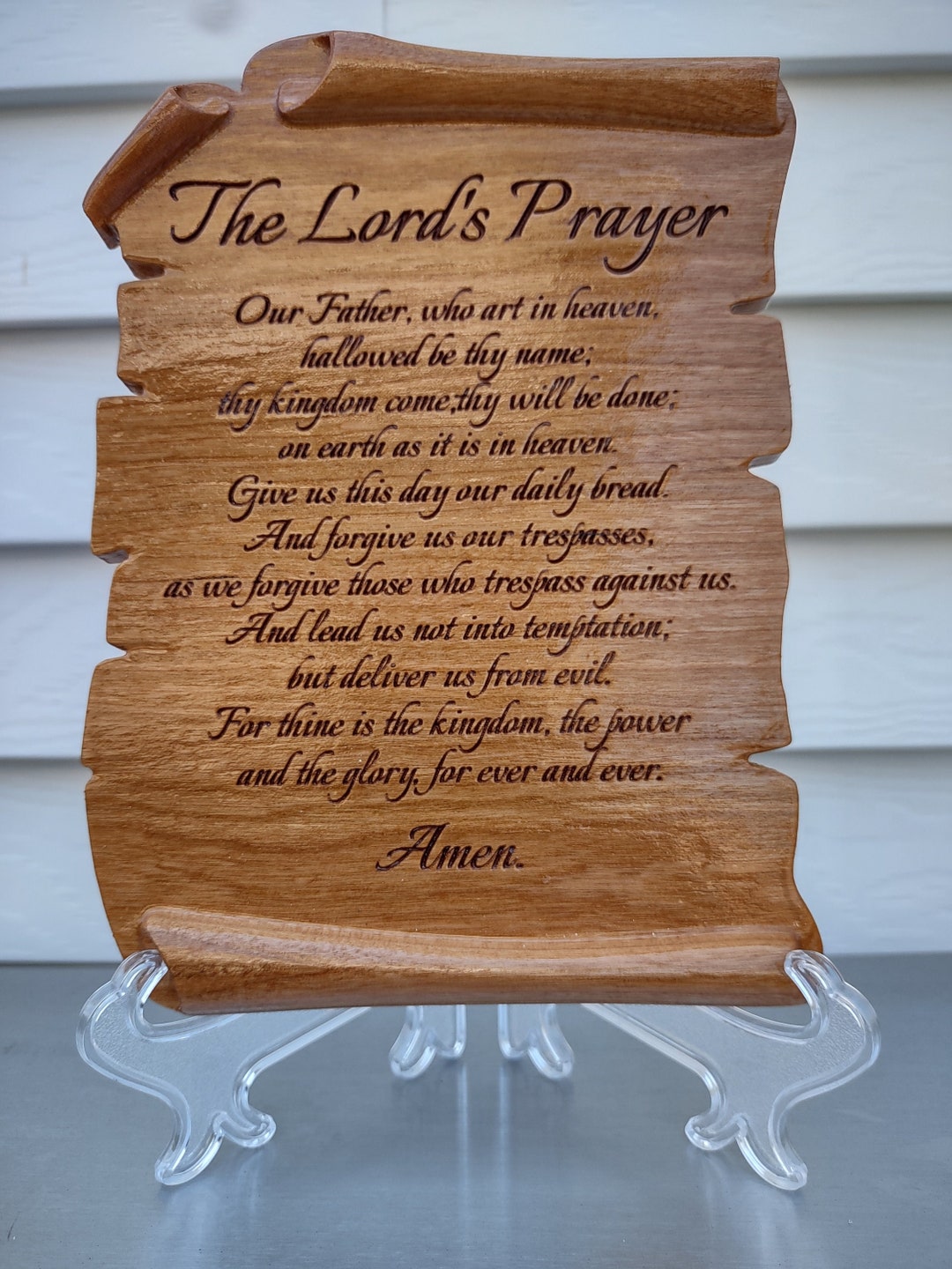 The Lord's Prayer, Cherry Wood Parchment Scroll Wood Craving W/ Laser ...