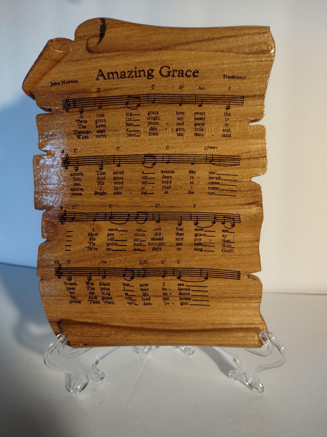 Amazing Grace, Locust Wood Parchment Scroll Wood Carving W/ Laser ...